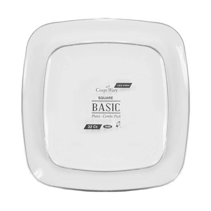 CoupeWare Basic Square Combo Plates (White / Silver) - 32 ct.